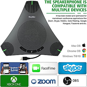 USB Speakerphone with Dual Hub - Conference Room Omnidirectional Microphone and Speaker, Computer Speakers with Microphone for Home Office, 360° Voice Pickup & Noise Reduction Mics for 8-10 People