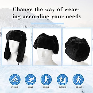 Twistover 2 Pcs Trapper Hat Furry Ushanka Russian Hat Warm Fluffy Hat Windproof Winter Hat Earflap Ski Hunting Hat Men Women(Black)