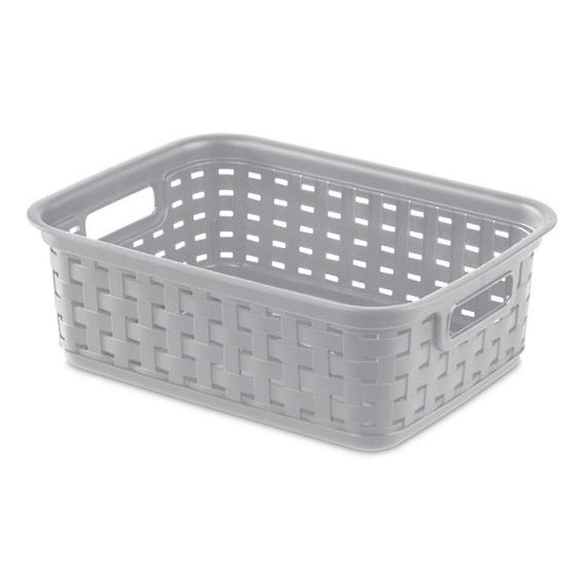 Sterilite 11 Inch Small Weave Open Bin Wicker Storage Basket Home Organizer Tote for Countertops, Bookshelves, and Closets, Cement, 8-Pack
