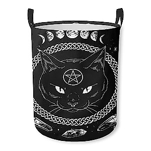 Laundry Basket Witch Wiccan Gothic Moon Phase Witchcraft Cat Laundry Hamper Foldable Storage Basket for Bathroom Room Home Decor