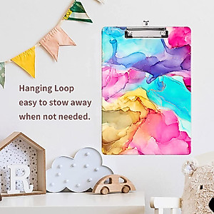 Office Clipboard, Cute Clipboard with Designs A4 Standard Letter Size Wooden Hardboard Clipboards Retractable Hole for Hanging Decorative Clip Board (C-Pretty Marble-8)