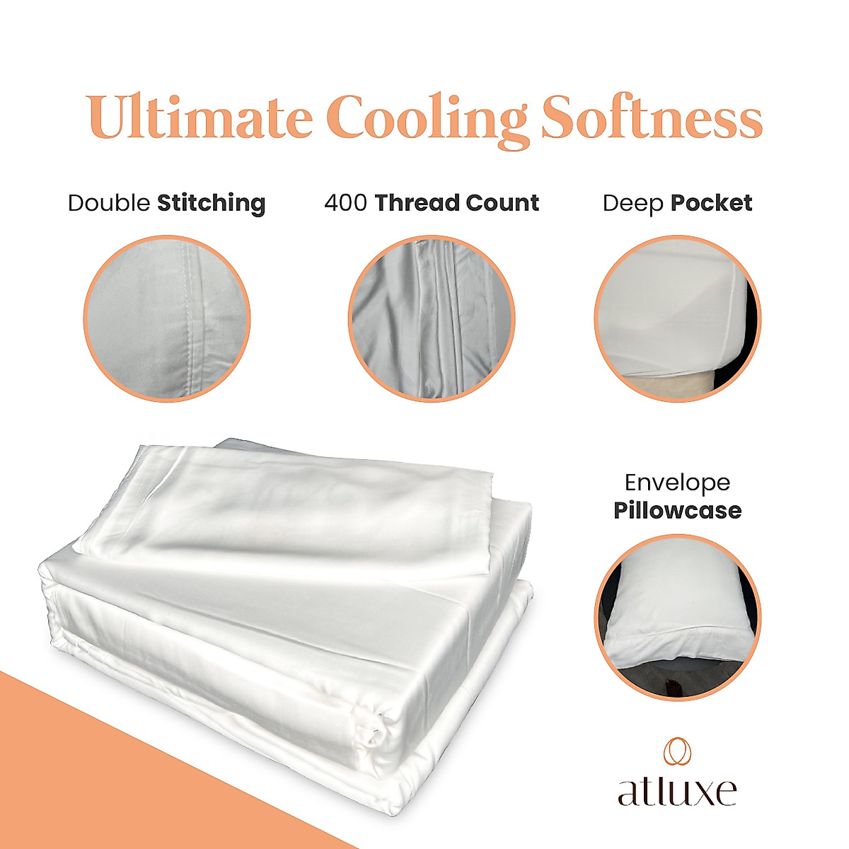 Atluxe Premium Viscose from Bamboo Sheet Set- Ultra Soft, Temperature Regulating, Ivory (King (U.S. Standard))