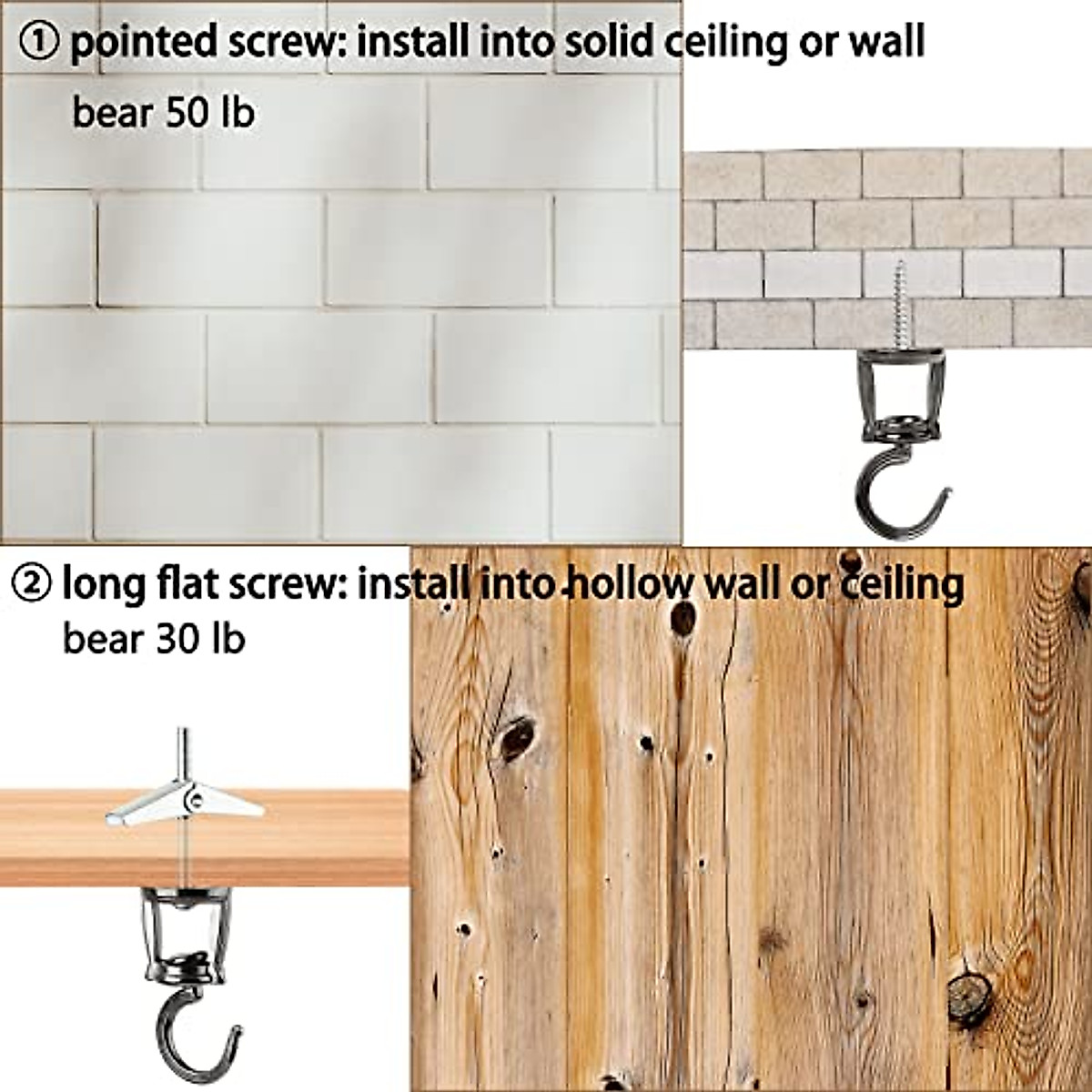 foxwake Ceiling Hooks for Hanging Plants 10set, Heavy Duty Swivel Hook with Toggle Wing, Swag Anchors for Lamp Light Basket Pot Holiday Decorations Vegetables Fruit Chandelier