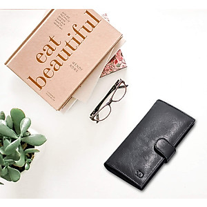 ESTALON Leather Checkbook Cover for Men & Women - Duplicate Checks - RFID Blocking - Slim Wallet with 5 Card Holder Slots - Personal & Business Checks - Standard Register - Gifts for Him, Her