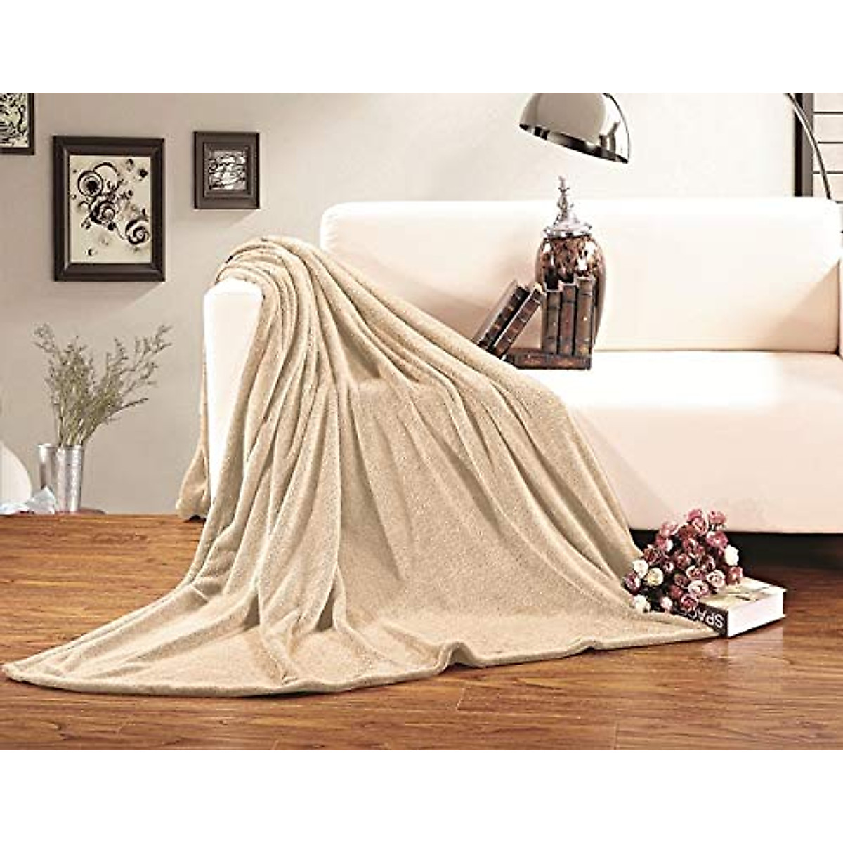 Elegant Comfort Luxury Velvety Softness Fuzzy Plush Micro-Velour Ultra-Soft Blanket, King/California King, Cream-Beige
