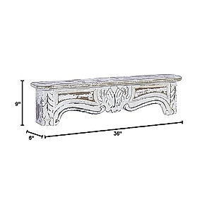 Deco 79 Wood Scroll Distressed 1 Shelf Wall Shelf, 36" x 6" x 9", White