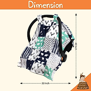 Dear Baby Gear Car Seat Blanket - Infant Carseat Canopy & Winter Covers - Cozy Baby Car Seat Cover for Girls & Boys - Doubles as Stroller Cover - Woodland Bear Quilt Feathers Navy Mint - 40" x 30"