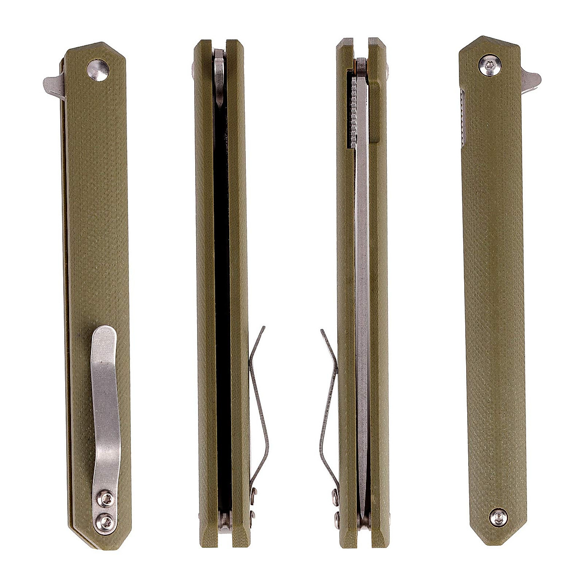 Samior G1035 Small Slim Folding Pocket Flipper Knife, 3.5 inch D2 Drop Point Blade, Army Green G10 Handle with Liner Lock Pocket Clip, Gentleman's EDC Knives 1.3oz