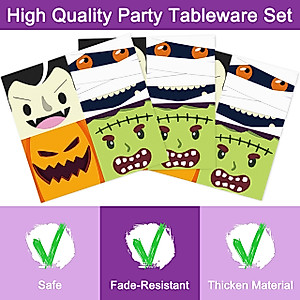 Fesciory 96 Pcs Halloween Party Plates and Napkins Forks Supplies, Disposable Paper Dessert Tableware Happy Birthday Halloween Decorations Favors Set, Serves 24 Guests