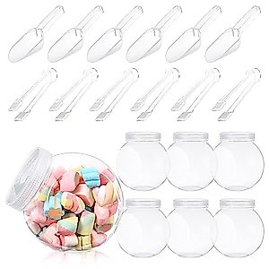 6 Pcs 51 oz Plastic Candy Jars for Candy Buffet Candy Bar Containers for Party with 6 Candy Scoops and 6 Plastic Tongs Clear Cookie Jars with Lids for Table Buffet Bar Sugar Party Display Office Desk