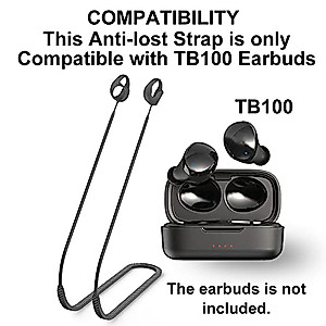 smaate Anti-Lost Strap Compatible with iLuv TB100 Earbuds, Soft Silicone Cord for Sports, Black