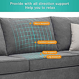 ATY Upholstered Sectional Sofa, L Shape Couch with 3 Pillows, Living Room Furniture, Perfect for Office, Apartment, 88 x 88 Inch, Gray