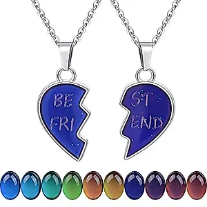 FM FM42 Temperature Sensing Color Changing Best Friend 2-Split Heart Pendant Necklace Set, Pack of 2