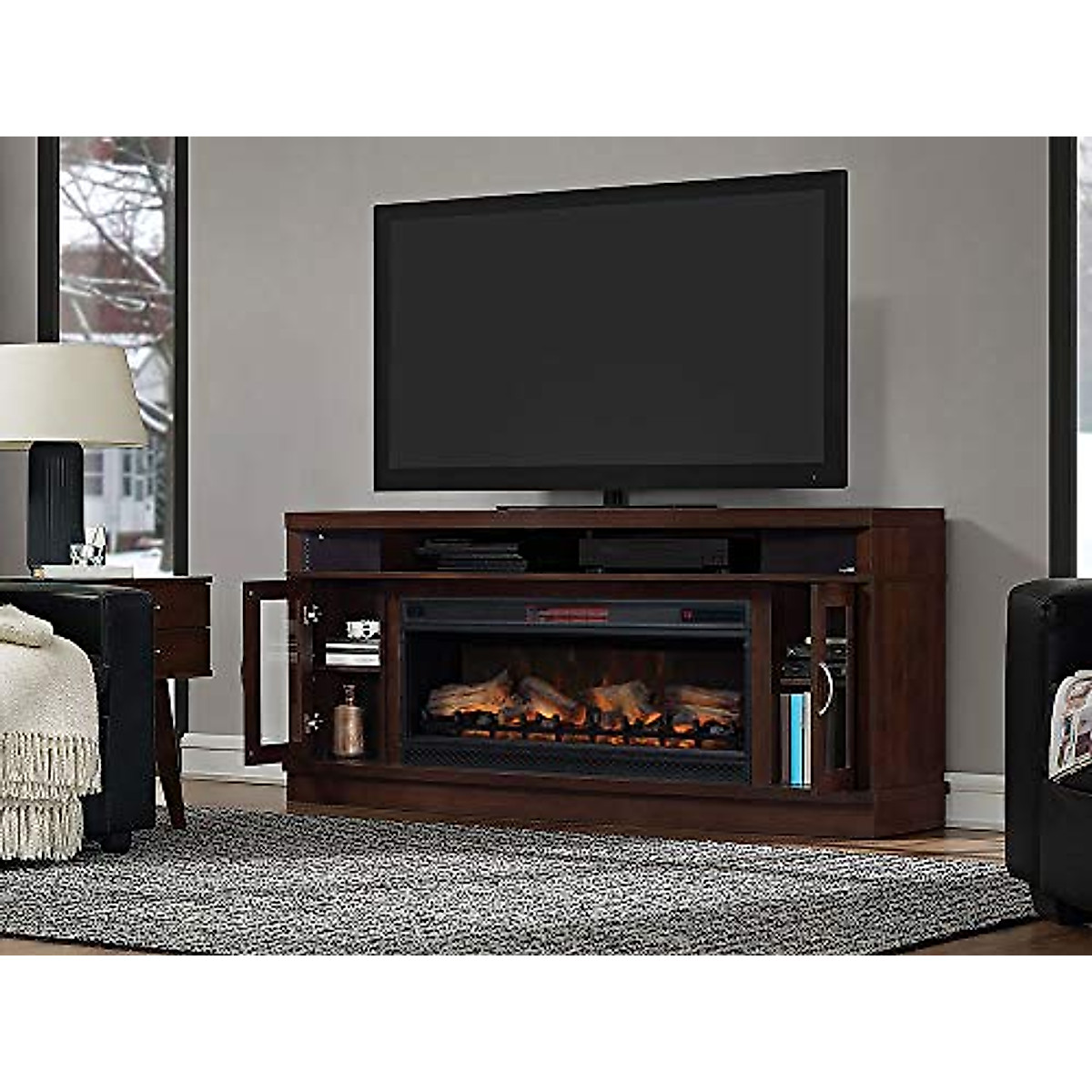 ClassicFlame Deerfield Freestanding Cabinet & 42" Linear Firebox - Antique Brown Cherry, 42MMS90151-PC84 & 42II042FGT