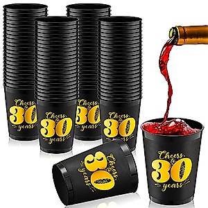 Patelai 48 Pcs Birthday Cups Anniversary Cups, 12 Oz Gold and Black Plastic Cups for Parties, Gold and Black Plastic Stadium Cups for Birthday Decorations Anniversary Wedding Party Favors (30th)