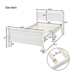 CJLMN Wood Bed Frame Twin Size Platform Bed with Headboard Footboard Wooden Slat Support Mattress Foundation Bedroom Furniture (White)