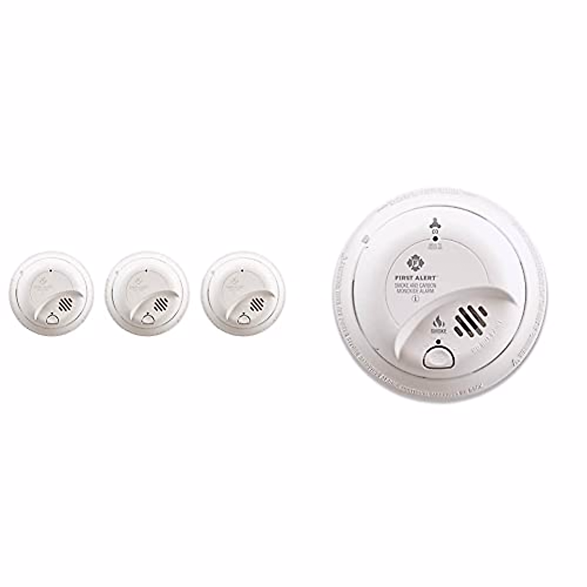 FIRST ALERT BRK SC9120B Hardwired Smoke and Carbon Monoxide (CO) Detector with Battery Backup, 1 Pack & Alert BRK 9120B-3 Hardwired Smoke Alarm with Backup Battery, 3 Pack, White, 3 Count