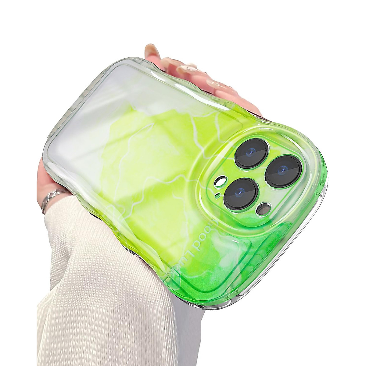 AICase iPhone 14 Pro Max Case Curly Wave Frame Cute Design with Full Camera Lens Protection,Aesthetic Kawaii Slim TPU Bumper Luxury Plated Shockproof Protective Transparent for Women Girls Men_4