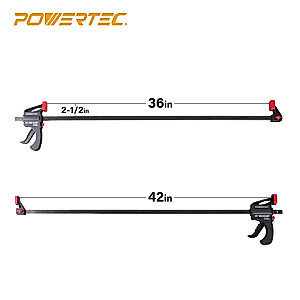 POWERTEC 71789 12", 24" and 36" Bar Clamps with Spreader, Trigger Clamps for Woodworking, One-Handed Carpenter Quick Clamp Sets for Gluing, Wood Clamps for Woodworking Tools, 6 pack