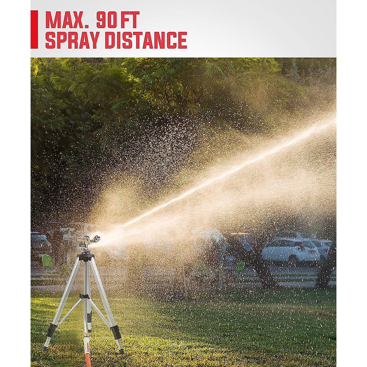 YAMATIC Impact Sprinkler on Adjustable Tripod Base, 360 Degree Large Area, Heavy Duty Adjustable Pulsator Sprinkler for Lawn, Yard and Grass Irrigation, Spray up to 20-90ft(Brass Head)