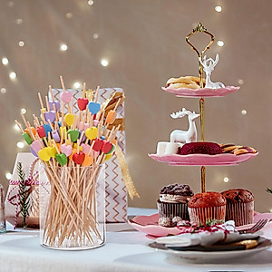 100 Pack Fruit Toothpicks, Heart-Shaped Bamboo Cocktail Picks, Natural Bamboo Toothpicks for Appetizers Fruit Cake Dessert Barbecue Snacks Sandwiches (Pink)