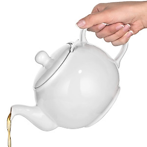 SAKI Large Porcelain Teapot, 48 Ounce Tea Pot with Infuser, Loose Leaf and Blooming Tea Pot - White