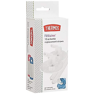 THERMOS FUNTAINER 12 Ounce Stainless Steel Vacuum Insulated Kids Straw Bottle, Dinosaurs & Replacement Straws for 12 Ounce Funtainer Bottle, Clear, 1 Pack