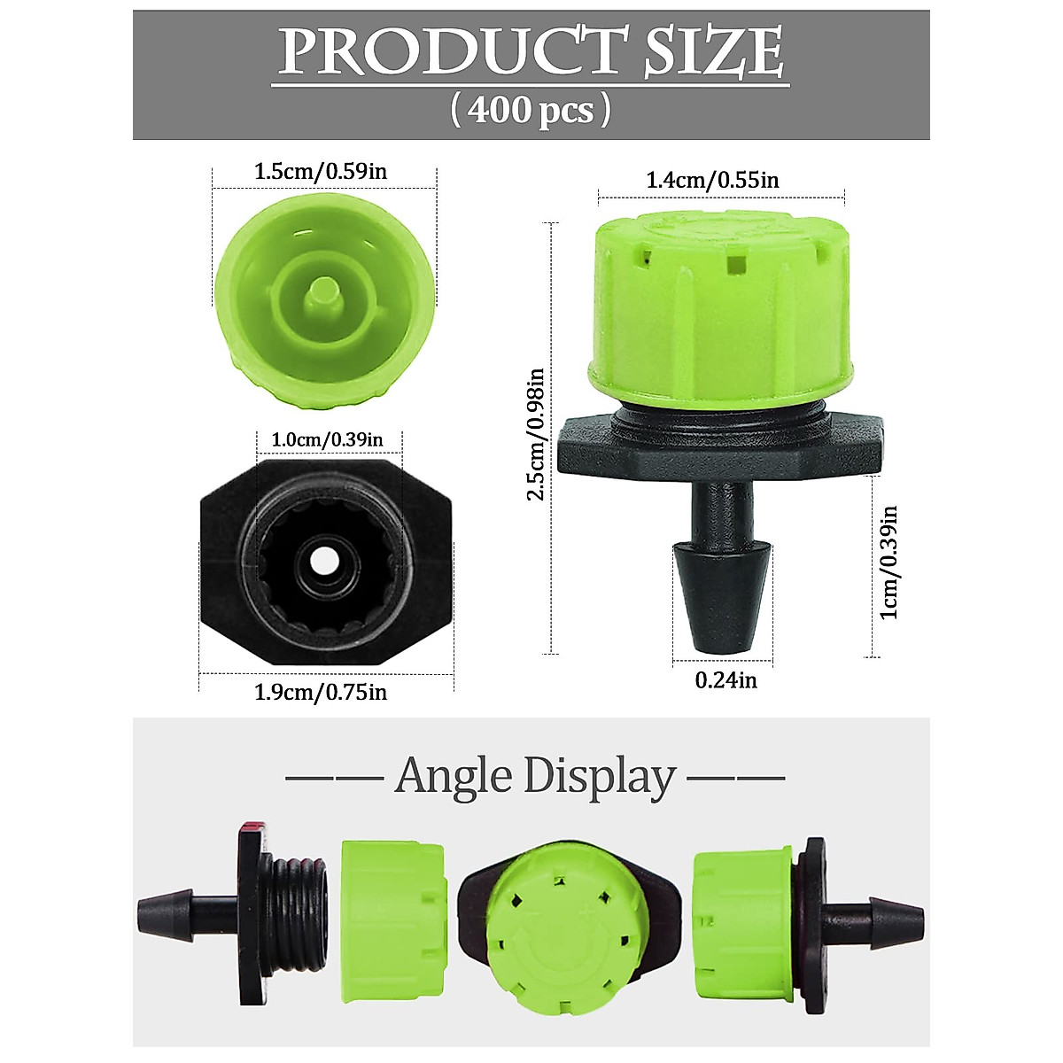 Kalolary 400Pcs Adjustable Irrigation Drippers Parts, 1/4 Inch Automatic Irrigation Anti-Clogging Emitters Micro Ffittings for 4mm/7mm Watering System Drippers Garden Supplies(Green)
