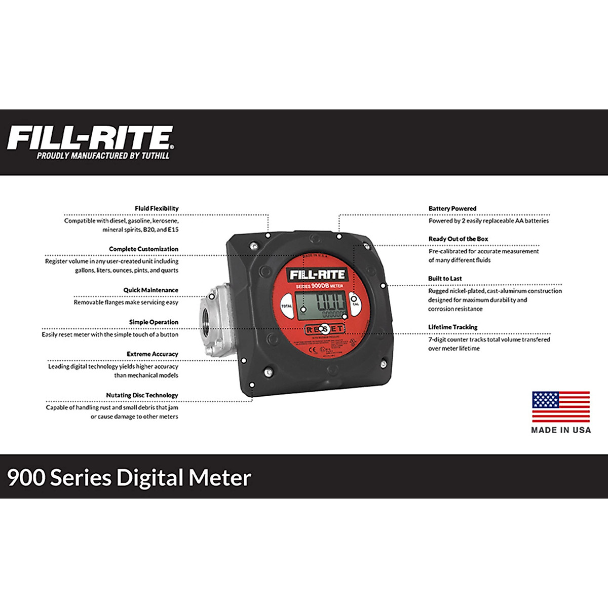 Fill-Rite 900CD1.5 1-1/2" 6-40 GPM(23-151 LPM) Digital Nutating Disc Fuel Transfer Meter