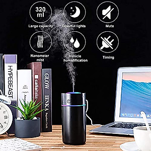 Mini Humidifier, Cool Mist Portable Mini USB Humidifier for Plants Car Baby Bedroom with Auto Shut-Off, Best Personal Humidifier (Black-320ML)