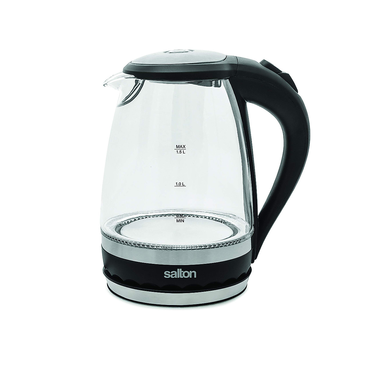 Salton Cordless Electric Compact Glass Kettle, Water Boiler and Tea Heater, Soft Blue Illumination, 1.5 Liter/Quart with Automatic Shut-Off and Boil-Dry Protection, 1100 Watts (GK1831)