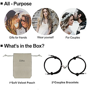 Dlihc 2pcs Couples Bracelets for Women Men, Heart Bracelets for Couples, Black and White Matching Bracelets for Best Friend Boyfriend and Girlfriend