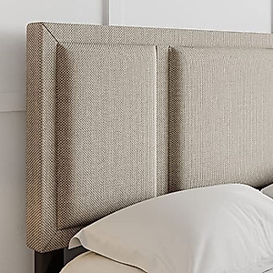 Boyd Sleep Triptych Platform Bed Frame with Fabric Upholstered Headboard and Wooden Slats Supports; Box Spring NOT Required, Linen, Beige, Queen