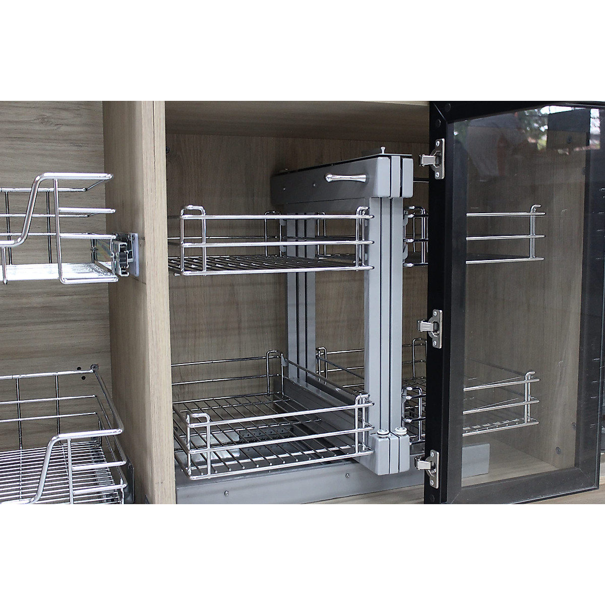 Tuhome Blind Corner Cabinet Organizer Grilled Base Silver X1 UN