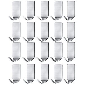 Small Adhesive Hooks Hat Hooks Organizer for Wall Stainless Steel Ultra Strong Wall Rack Hooks for Hanging Hats, Caps, Keys, Kitchen Utensils- Kitchen, Bathroom, Cabinet-20 Packs