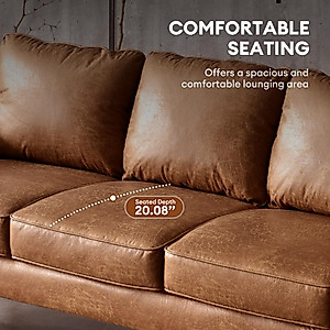 CAODOC Sofa Couches, 73” Mid-Century Modern Couch, Breathable Faux Leather Couch, 3-Seat Sofas & Couches, for Living Room Apartment Office,Brown