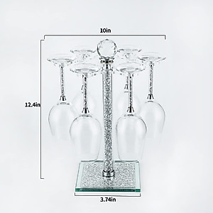 sugarchef Crushed Diamond Wine Glass Rack Countertop Holder Creative Cup Drying Rack with 6 Hooks Stand for Home Countertop Home Bar Accessories (Silver)