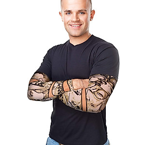 Boao 10 Pairs Arm Tattoo Sleeves for Men UV Sun Protection Arm Compression Sleeves for Gardening Sport Cycling Fishing