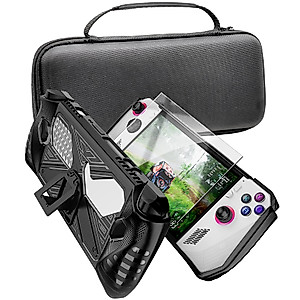 ENCASED Accessories Set for Asus ROG Ally - Handheld Kickstand Case with Hardshell Carrying Bag and Tempered Glass Screen Protector (Black)
