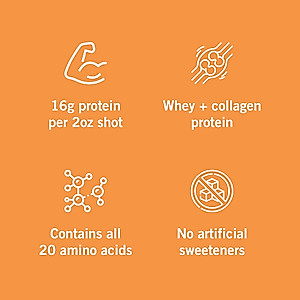 Vidafuel Protein Drink, 16g protein per 2oz shot, 32 fl oz carton, 2 Pack, berry and citrus, collagen and whey drink, no artificial sweeteners