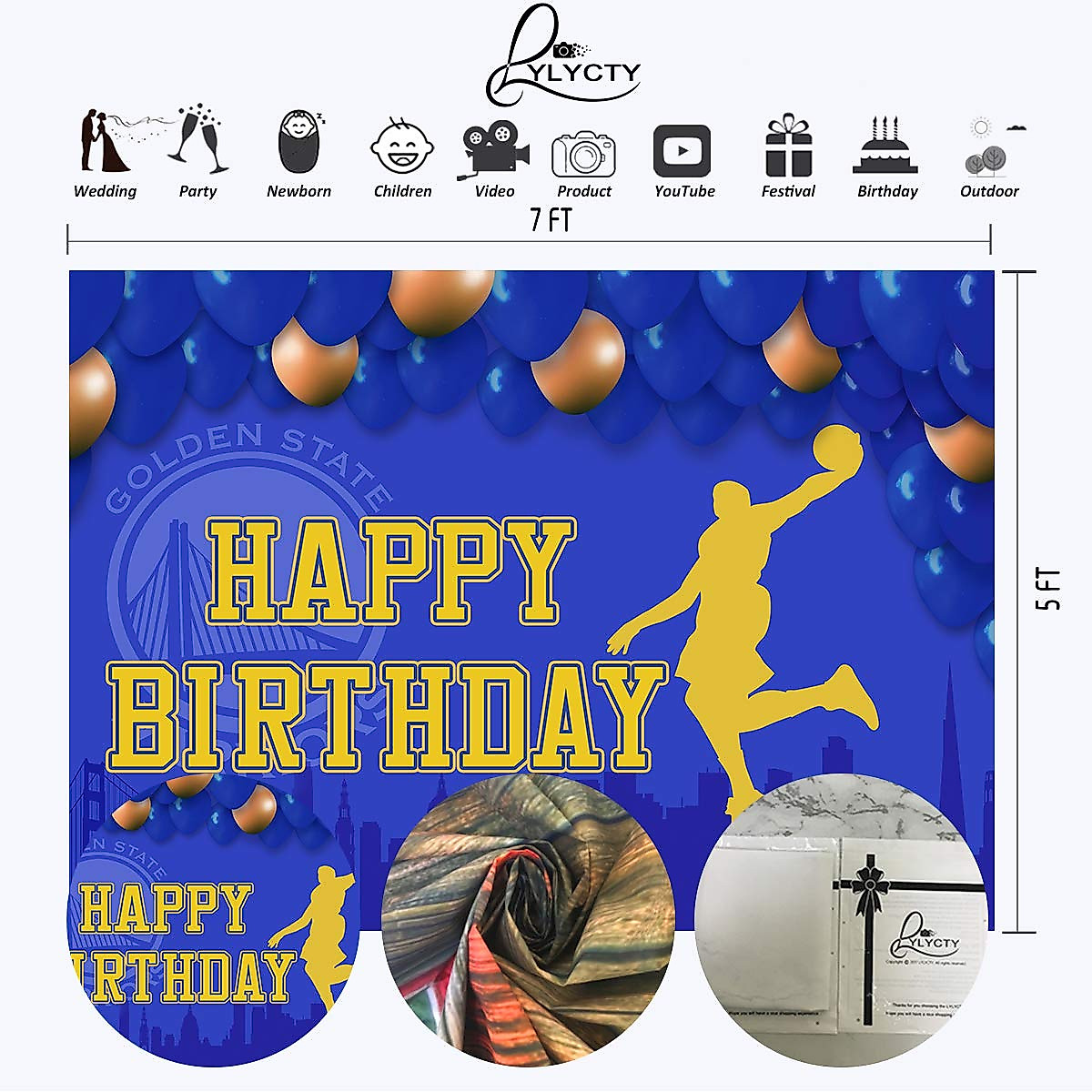 LYLYCTY 7x5ft Happy Birthday Backdrop for Kids Boy Birthday Party Supplies Royal Blue Balloon Background Photo Banner Studio Background Booth Props LYLS925 (No Logo)