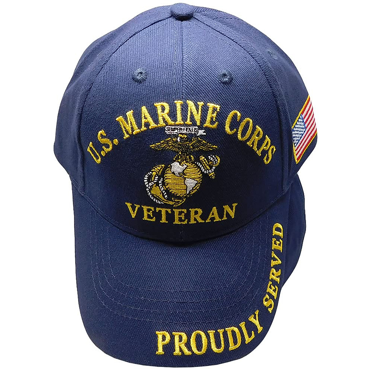 Marine Corps Veteran EGA Proudly Served USA Flag Navy Blue Cotton Adjustable Embroidered Baseball Hat Cap Officially Licensed CP00307