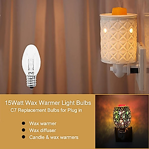 Wax Warmer Bulbs,15 Watt E12 Base Light Bulbs for Scentsy Wax Warmer,C7 Replacement Bulbs for Plug in in Wax Diffuser,Warm White-Dimmable -Himalayan Salt Lamp Bulbs,15 Packs