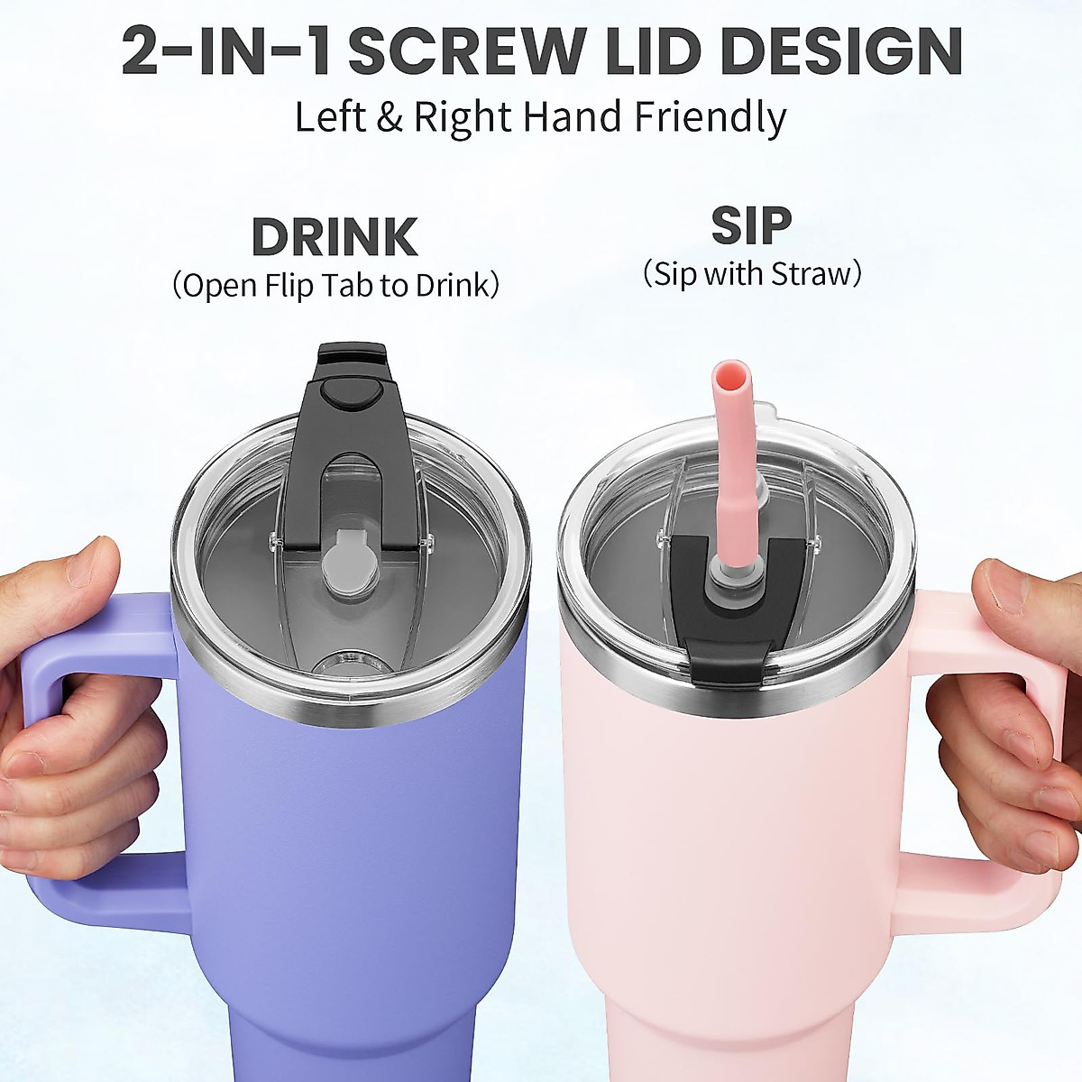 Tumbler with Lid and Straw 40oz Stainless Steel Hydro Tumblers with Protective Boot & Double Threaded Cap, Thermal Travel Coffee Mug Flask Keeps Cold-34 Hrs for Camping Office, Double Wall