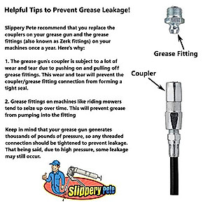 Slippery Pete Mini Pistol Grip Grease Gun. Heavy Duty Design for 3oz Cartridges. 12 inch Flexible Hose and 5 inch Rigid Extension Pipe