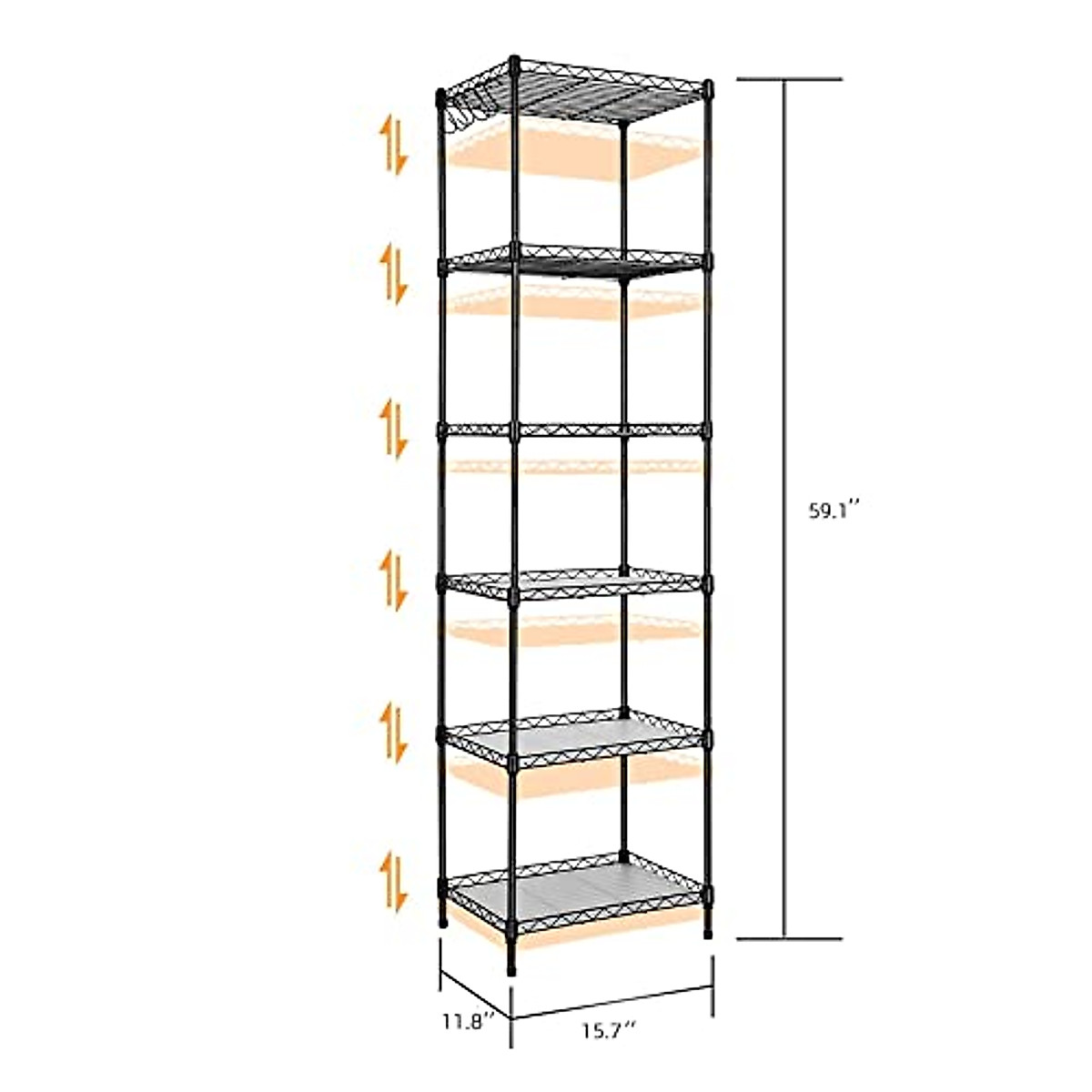 Best 6-Tier Wire Shelving - Black - Heavy Duty Shelf - Kitchen Storage Shelves, Wire Shelving Unit with Baskets Storage Rack Corner Shelf Shelving Adjustable Storage Shelf, 11.8" D x 15.7" W x 59" H