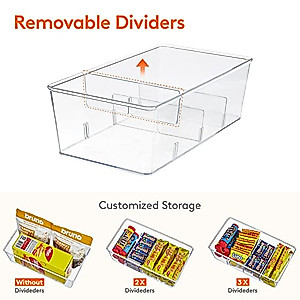 Lifewit 4Pcs Plastic Food Storage Organizer Bin Box, Hold with 3 Dividers for Tea Bags, Snacks, Packets, Pouches, Spices, Ideal for Pantry, Kitchen, Fridge, Cabinet Organization, BPA Free, Clear