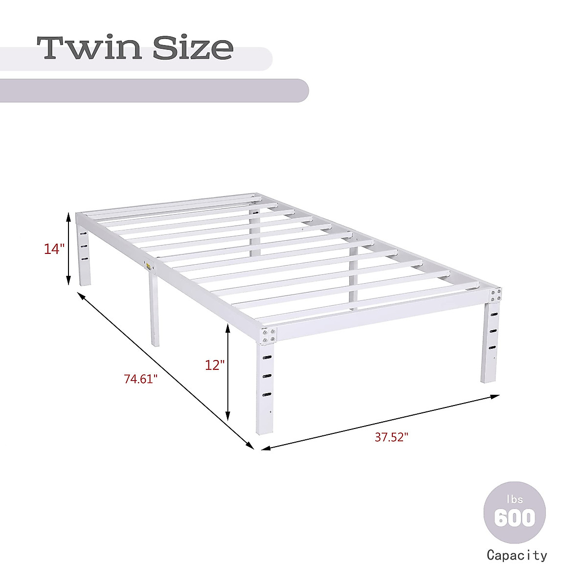 alazyhome Twin Size Bed Frame 14 Inch Metal Platform Bed Frame Heavy Duty Steel Slats Support No Box Spring Needed Noise-Free Easy Assembly White