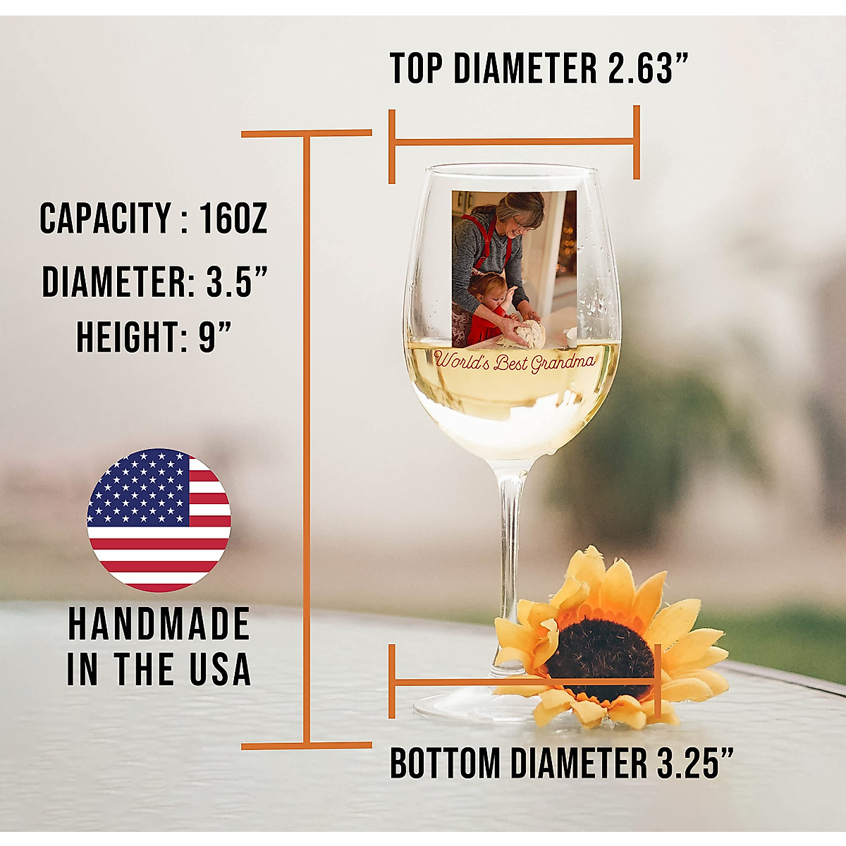 Personalized Printed 16oz Stemmed Photo Wine Glass – Mother's Day Wine Gifts for Women,Custom Birthday Gift for Women,Customized Picture Gifts for Wine Lover Unique for Mom Sister Best Friend