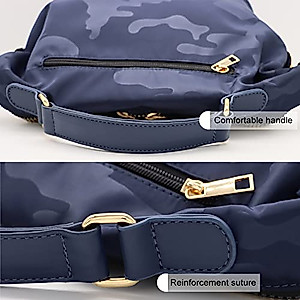 PAKFIEKS Splashproof Nylon Crossbody Bag for Women Anti-theft Camo Purse Shopping Tote Bag Lightweight Shoulder Bag (Blue Camo)